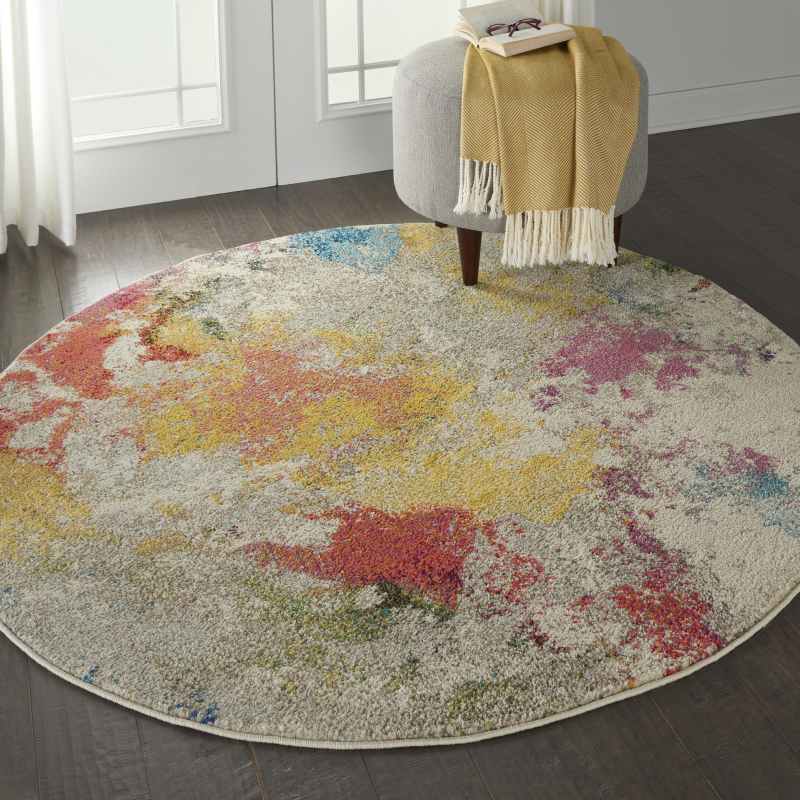 Celestial Modern Abstract Circle Round Rugs CES12 IVMTC by Nourison ...