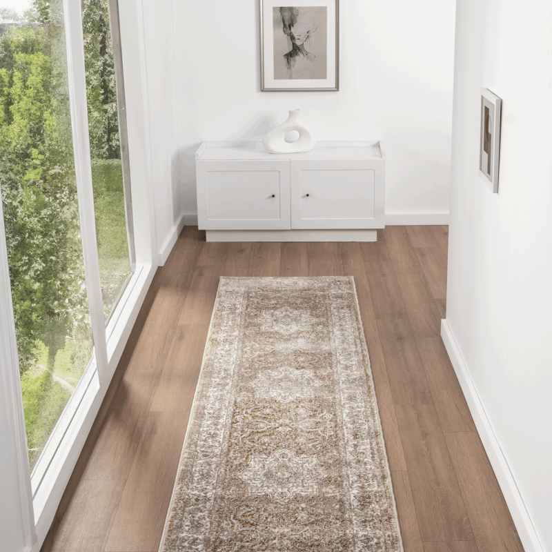 Vintage 865AC Traditional Border Motif Runner Rugs in Ochre Yellow ...