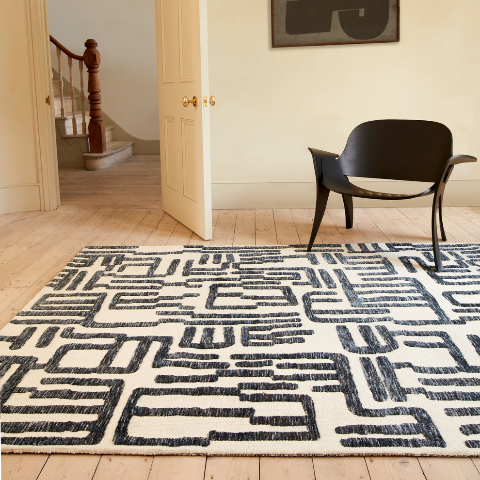 Mason Script Modern Abstract Rugs in Blue & Cream – The Rug Seller