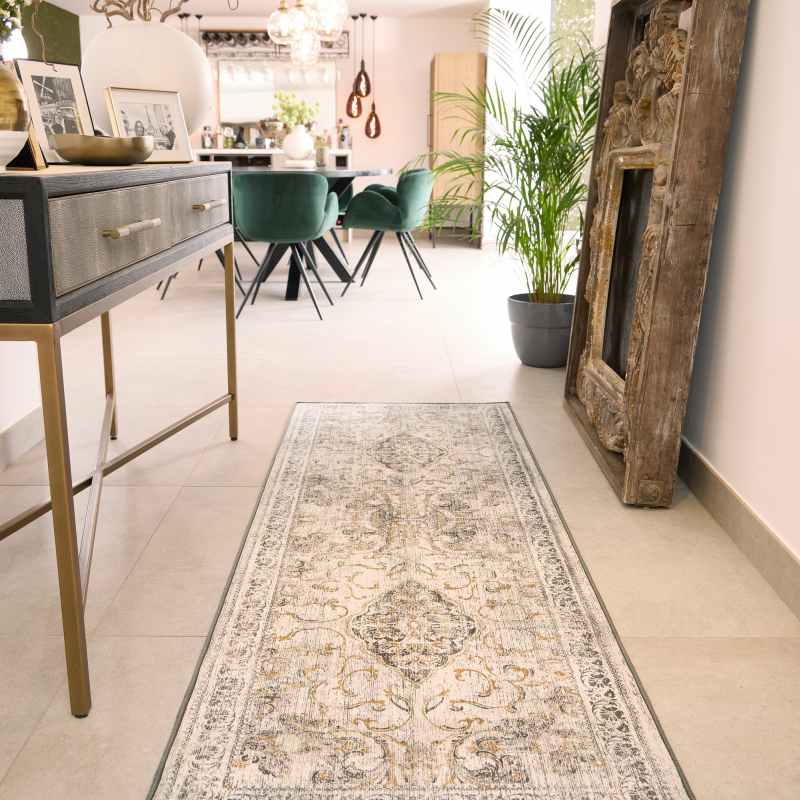 Baroque Eco Washable Modern Rugs by Hug Runner Rug in Grey Brown – The ...