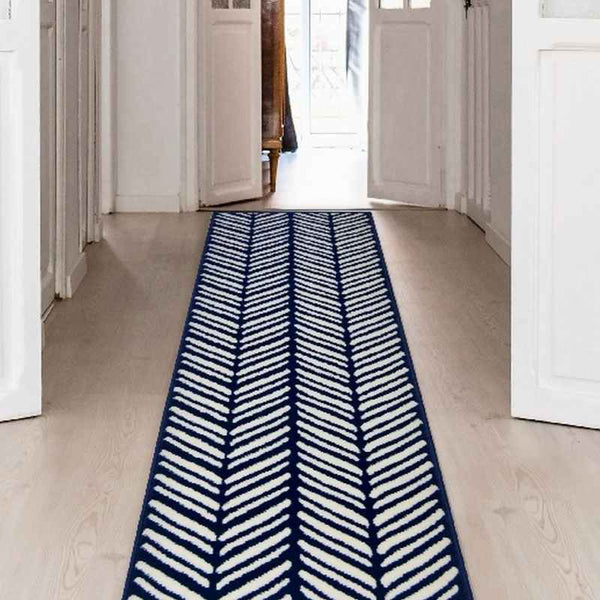 Maestro Herringbone Stripe Modern Runner Rugs in Navy Blue – The Rug Seller