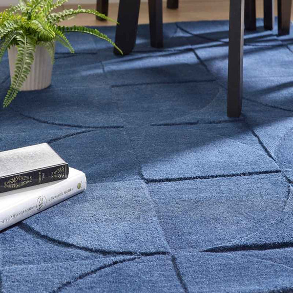 Penny Geometric Wool Rugs in Infinity Blue – The Rug Seller