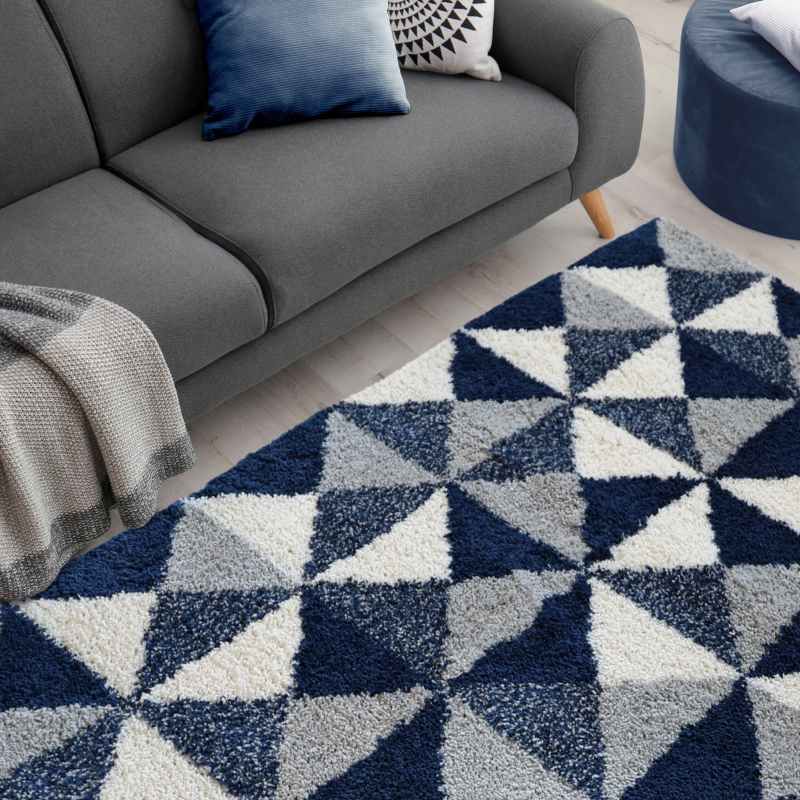 Snug Scandi Shaggy Geometric Rugs in Navy Blue – The Rug Seller