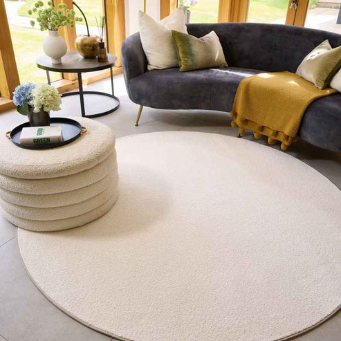 Hug Rug Sense Plain Modern Washable Luxury Circle Rug in Pumice Stone ...
